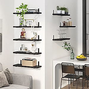 Fixwal Floating Shelves, Rustic Wood Wall Shelves Set of 8, Farmhouse Wall Decor for Bedroom, Living Room, Kitchen and Bathroom (Black)