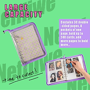 4-Pocket Kpop Photocard Holder Book with 30Pcs Inner Pages 6 Ring A5 Photocard Binder Card Collect Book Hold Up to 240 Cards (Purple)