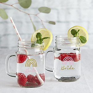 Kate Aspen Bride & Babe 12 oz. Mason Jar Mugs w Lids - Boho Rainbow (Set of 6)