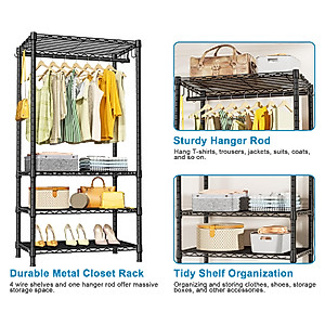 Ulif Portable Closets, 4 Tiers Garment Rack and Metal Clothes Organizer Wardrobe, Suitable for Bedroom, Apartment, Cloakroom, 25.6" W x 15.7" D x 73.2" H, Black