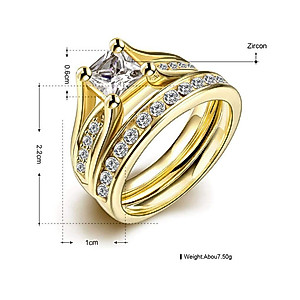 Two Rings His Hers Wedding Ring Sets Couples Rings Women's 10k Yellow Gold Filled White CZ Wedding Engagement Ring Bridal Sets & Men's Stainless Steel Wedding Band