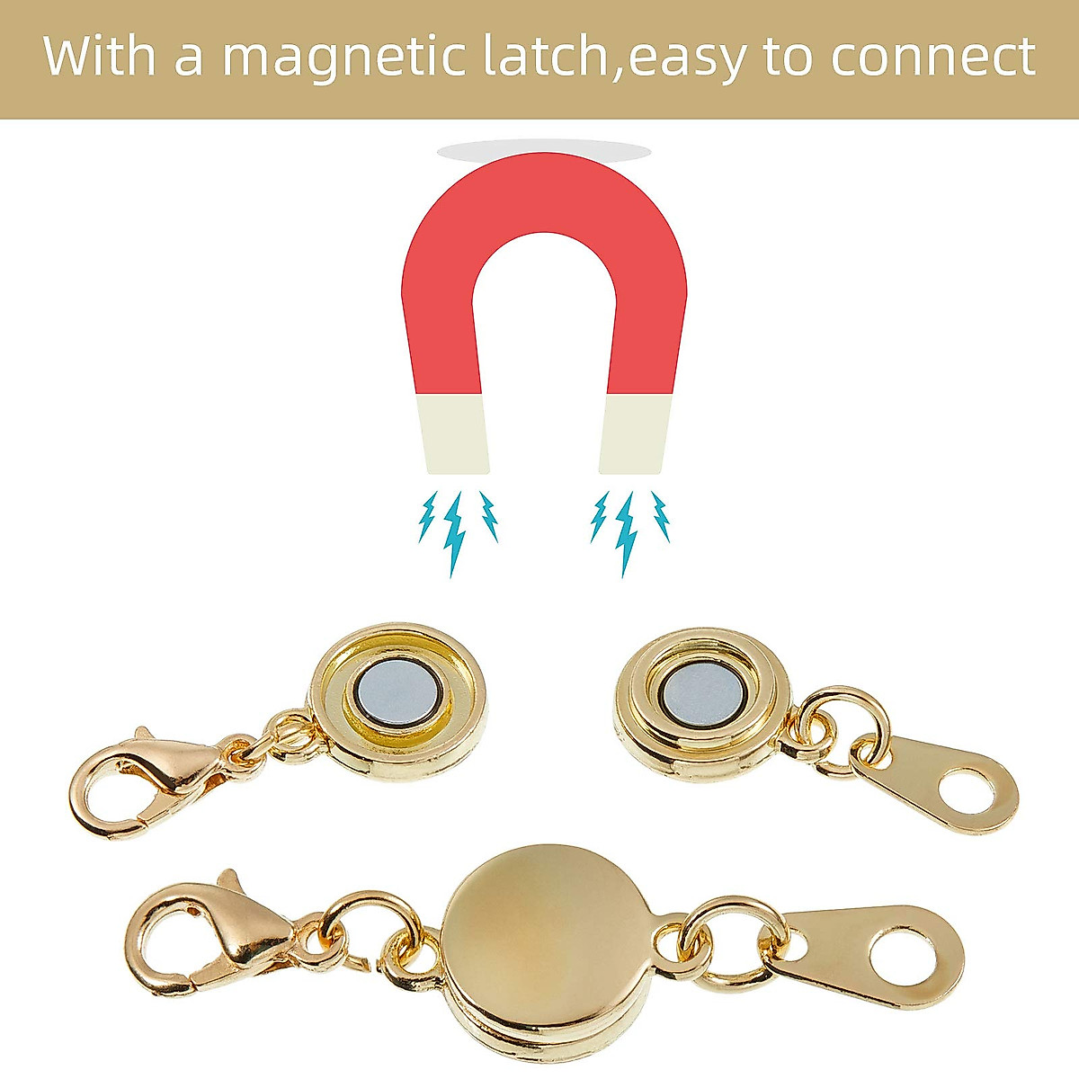 12 Pieces Locking Magnetic Jewelry Clasp Round Necklace Clasp Closures Bracelet Extender for Jewelry Making (Gold, Silver)