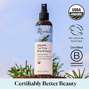Sky Organics Organic Tea Tree & Witch Hazel for Face, Purifying Facial Toner to Hydrate, Soothe, Cleanse and Balance Blemish-Prone Skin, Helps Minimize The Appearance of Pores, 8 fl oz