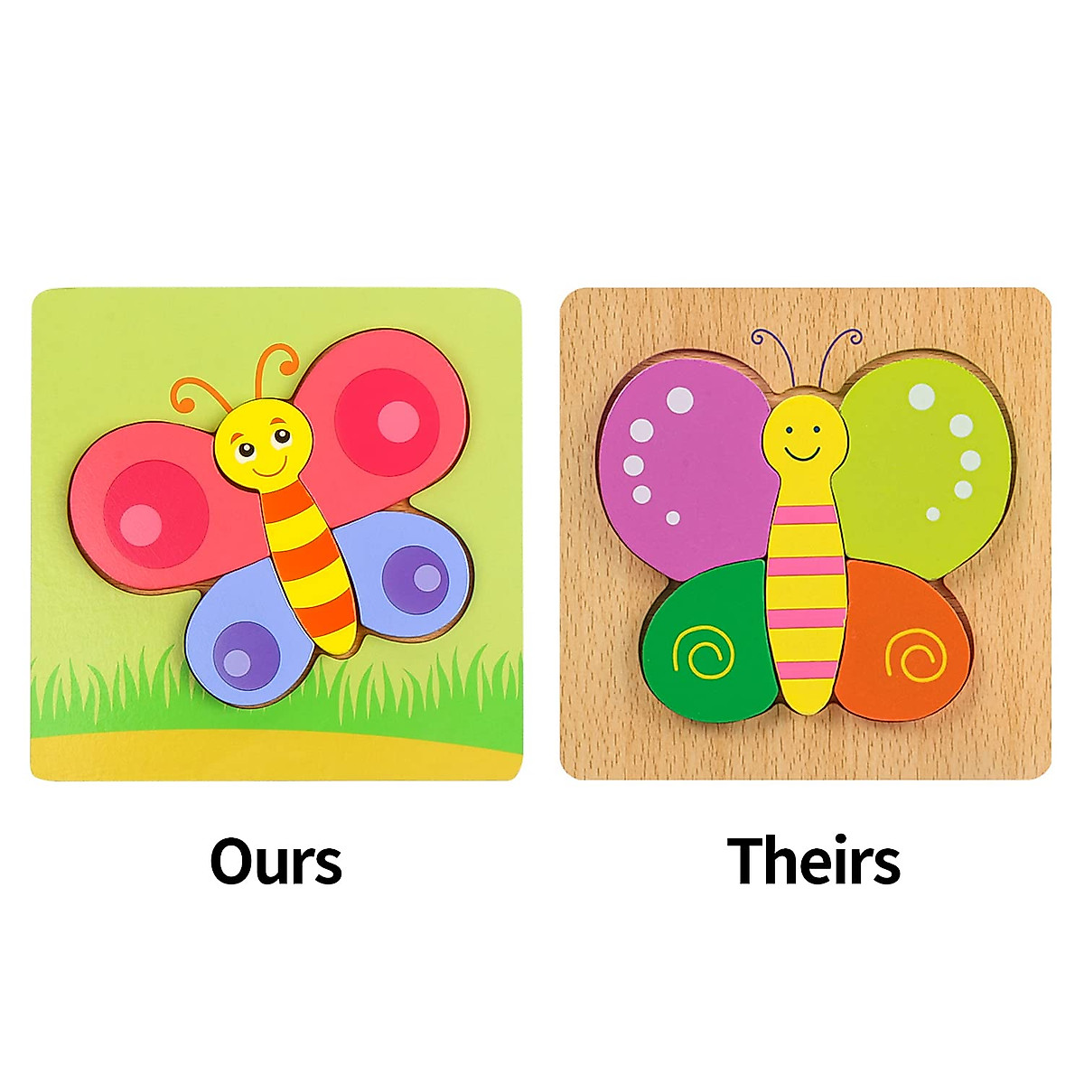 FINGOOO 2 Pack Wooden Puzzles for Toddlers 1-3,Baby Puzzle Educational Toy Gift (Butterfly Bee)