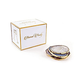 Brazilian Agate Coasters | Natural Agate Gemstone | Housewarming Gift | Geode Coaster | Perfect Home Gift | Crystal Coasters | Wedding Gifts | Drink Coasters | Coaster Set by Animal Purity (White)