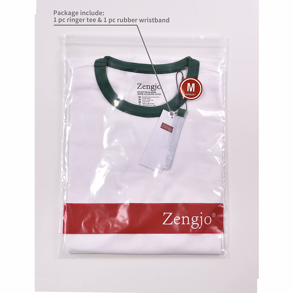 Zengjo Men's Ringer Tee Crewneck Athletic T Shirts Short Sleeve Sport Shirt for Men(White/Pine Green,S)
