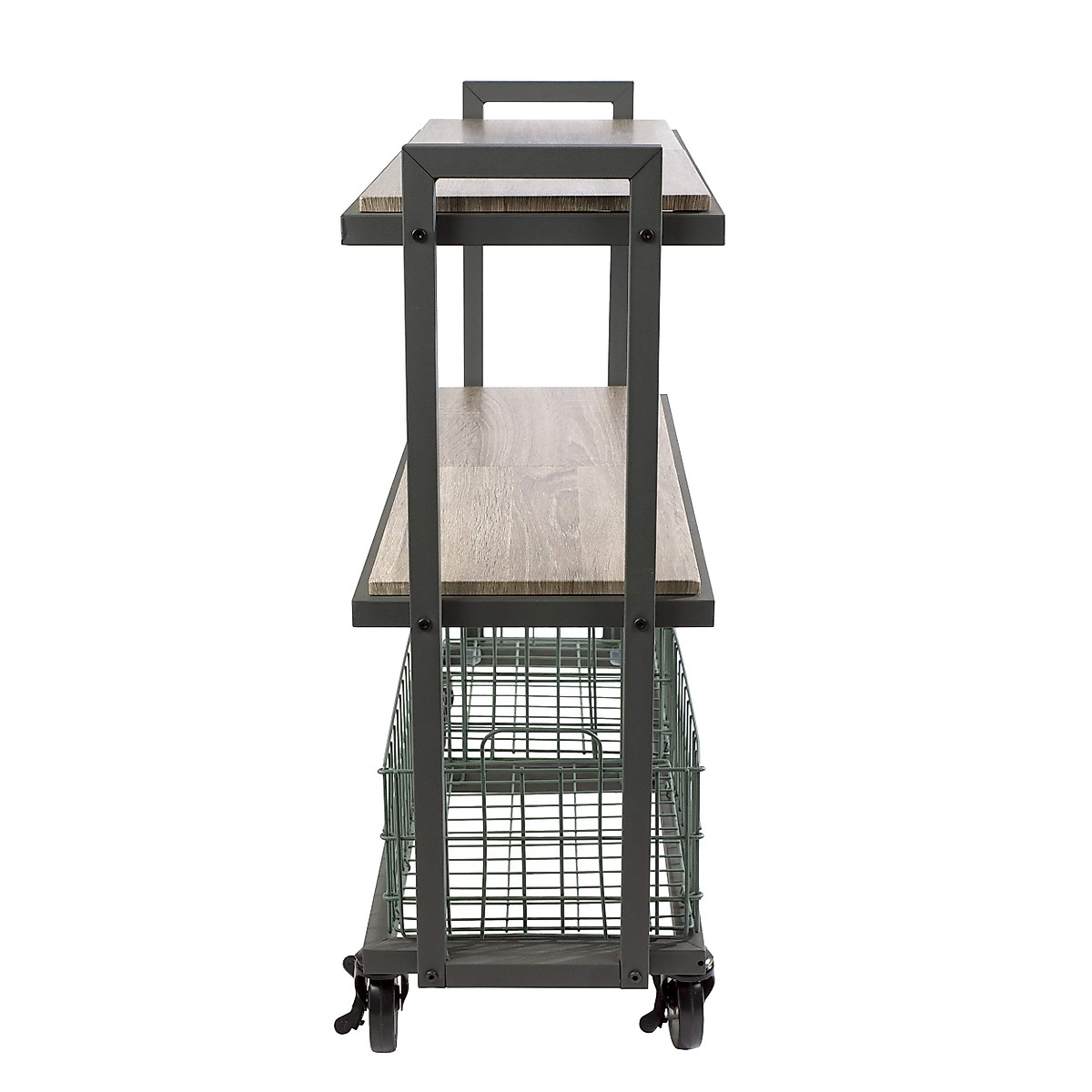 Atlantic Modular Mobile Storage Cart System, with Interchangeable Shelves & Baskets, Powder-Coated All-Steel Frame, 3-Tier, Caster Wheels for Mobility, PN 23350330, in Kale Green