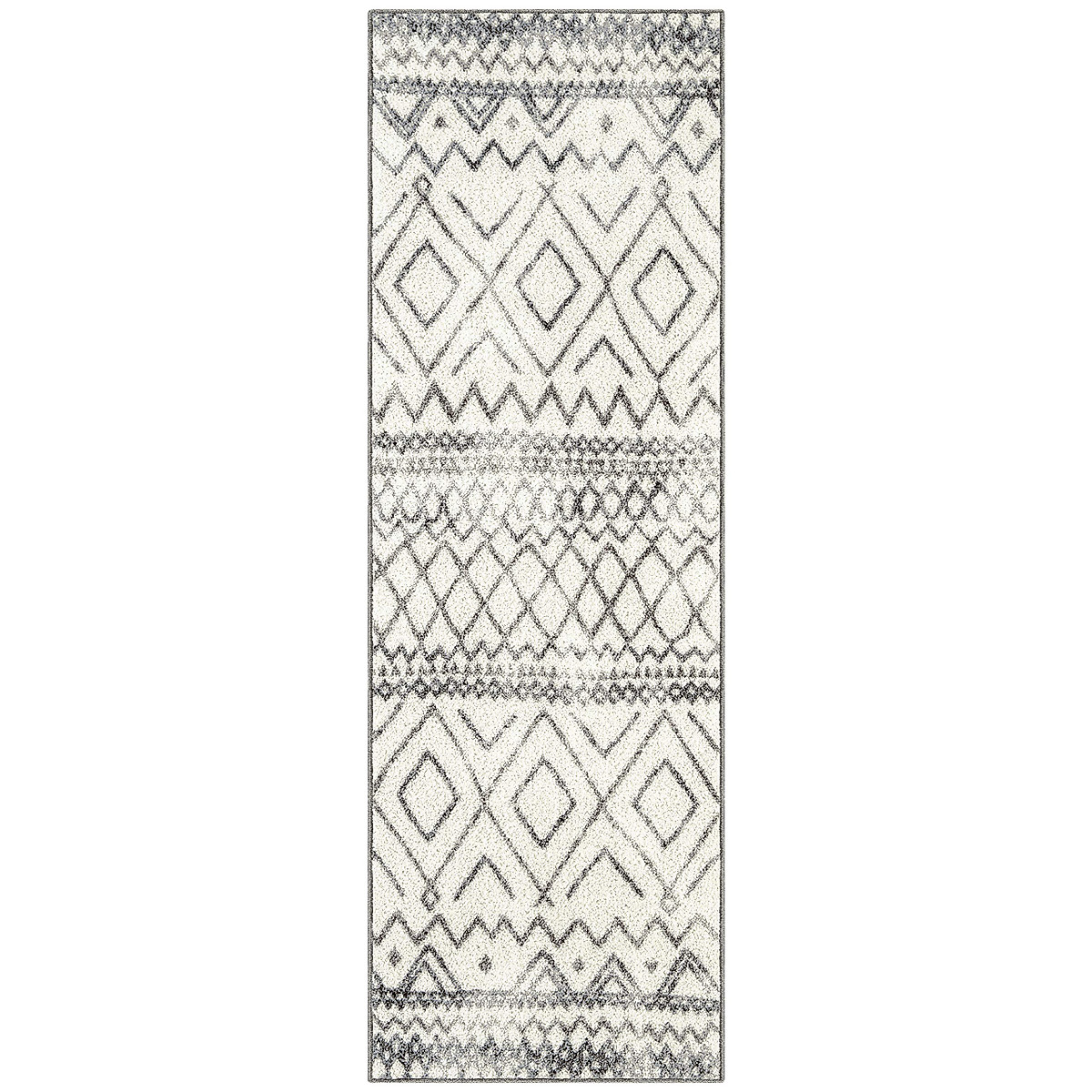 Maples Rugs Abstract Diamond Modern Distressed Non Slip Runner Rug For Hallway Entry Way Floor Carpet [Made in USA], 2 x 6, Neutral