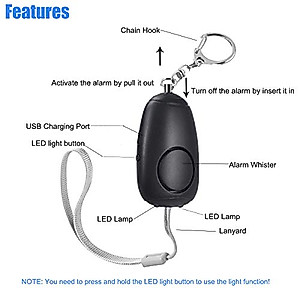 (Upgraded New Version) Safe Sound Personal Alarm, Rechargeable Emergency 130db Security Alarm Keychain Siren Song with 2 LED Lights, for Women, Men, Children, Elderly (3 Pack)