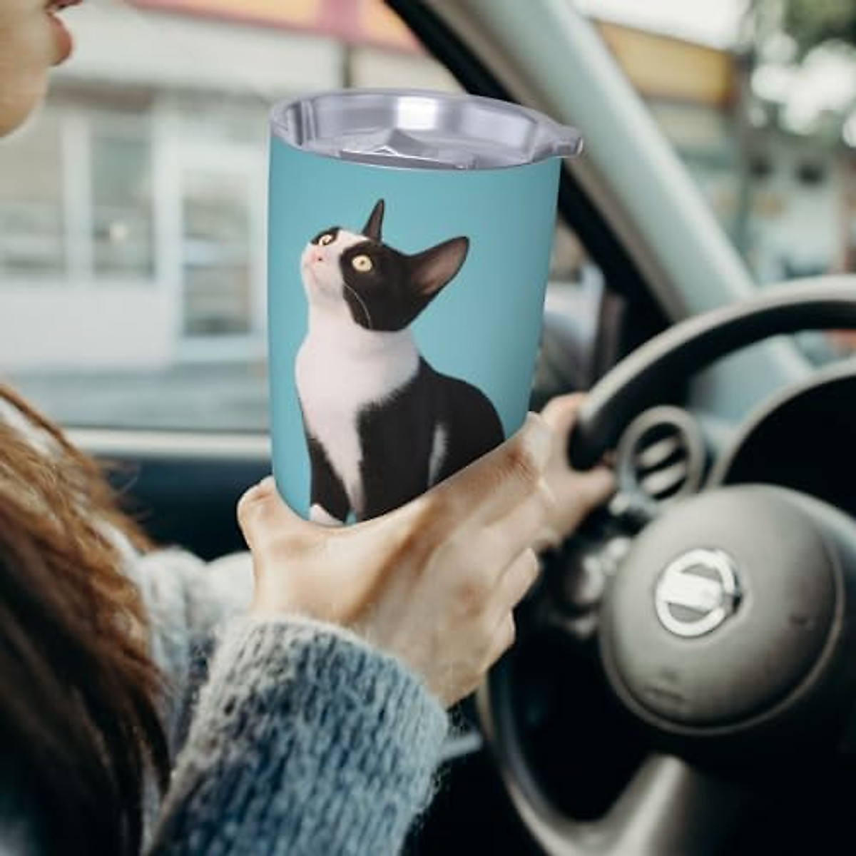 EKPRAVDKTF Cat 20oz Insulated Stainless Steel Tumbler With Lids And Straws, Double Wall Vacuum Travel Coffee Mug, Thermal Cup For Cold & Hot Drinks, Reusable Metal Straw & Brush