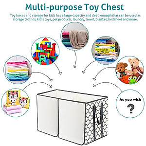 homyfort Toy Chest Box for Boys,Girls, Kids with Divider, Large Collapsible Storage Bins Container with Flip-Top Lid for Nursery, Playroom, Closet, Home Organization, 24.5"x13" x16" (Grey and Beige)