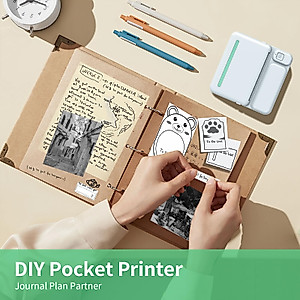 kazazoo Mini Thermal Printer Bluetooth Pocket Printer Portable Inkless Sticker Printer for Notes/Lists/Label/Memo/Scrapbook, Photos Compatible with iPhone iOS & Android or Tablet (with 2 Roll Paper)