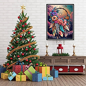 Dream Catcher Diamond Painting Kits for Adults Beginners,5D DIY Diamond Dots Art Flowers,Dreamcatcher Paint by Diamonds Round Full Drills Gem Paintings for Home Wall Decor 12x16Inch