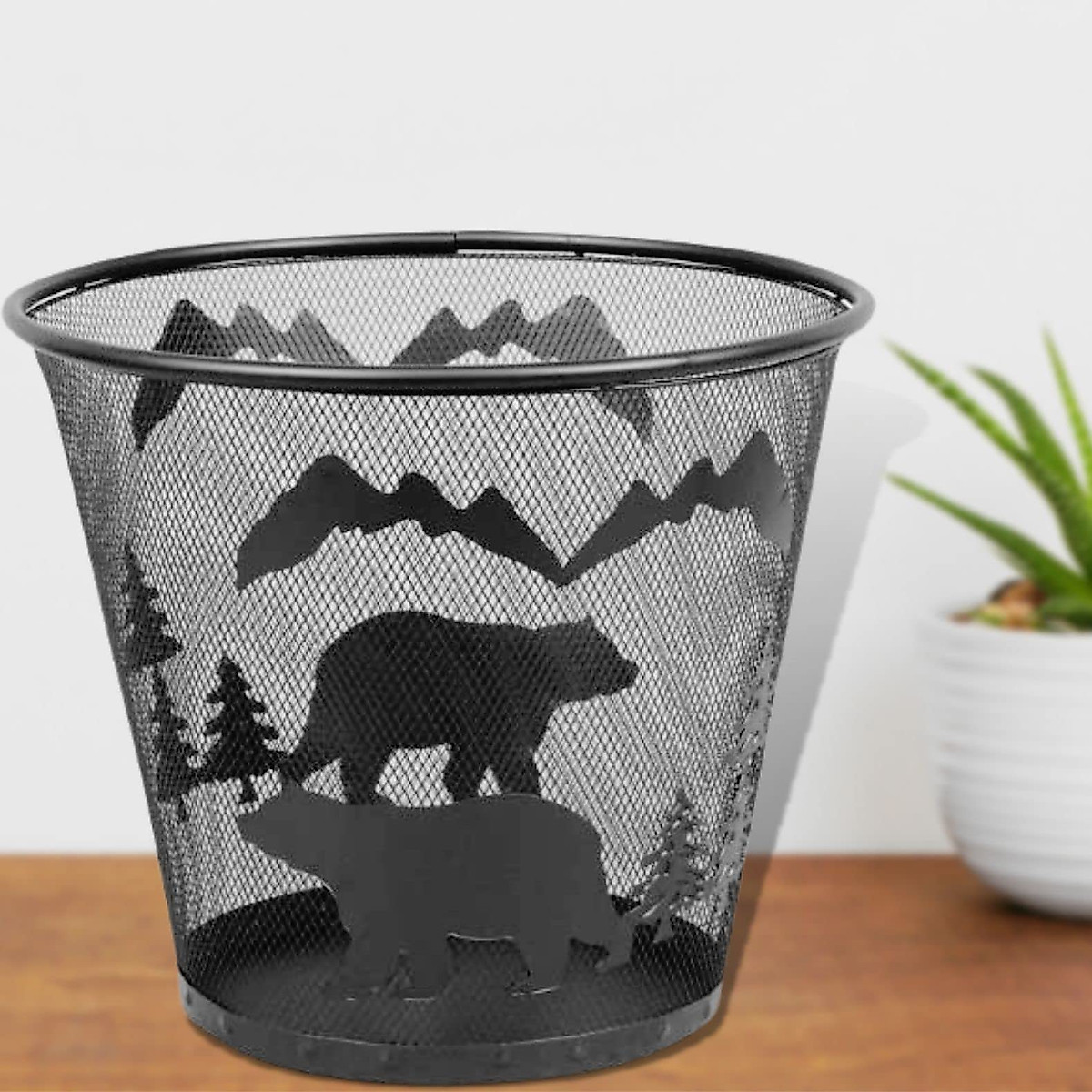 BestGiftEver Wastebaskets with Black Bear and Mountain Scenery Design - Rustic Cabin Lodge Decor