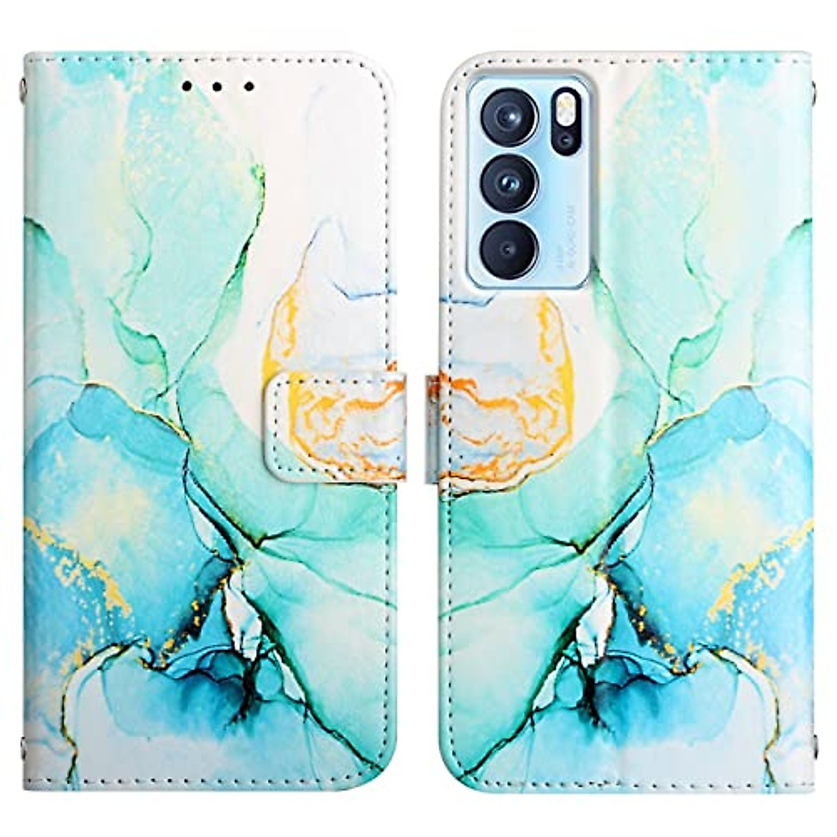ONV Wallet Case for Oppo Reno 6 Pro 5G - Premium Marble Painted Leather Flip Case Stand Card Slot Magnet with Silicone Shell Flip Cover for Oppo Reno 6 Pro 5G [Marble] -Green