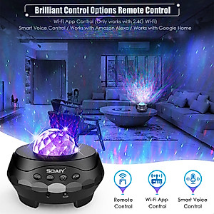 SOAIY Star Projector, Galaxy Projector Starry Night Light Projector with Bluetooth Speaker, Remote Control, 8 White Noises, Works with Alexa Smart App for Kids Adults Bedroom/Party/Home Ceiling Decor