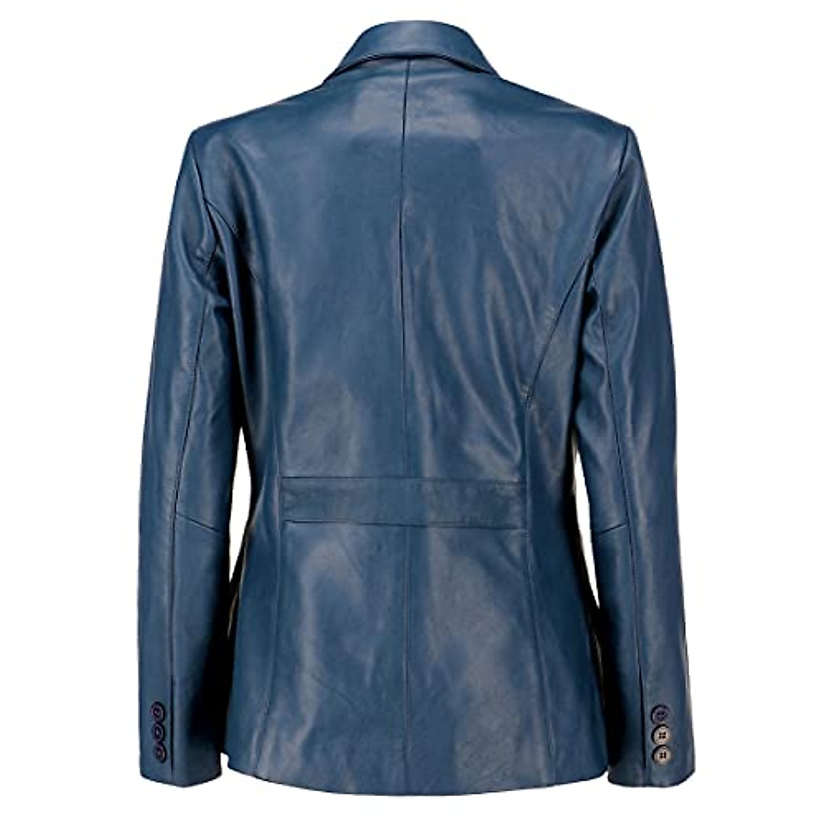 Jild Classic 2-Button Lambskin Leather Blazer Women - Casual Coat Long Sleeves Suit Style Leather Jacket Women (LC-Blue-XL)