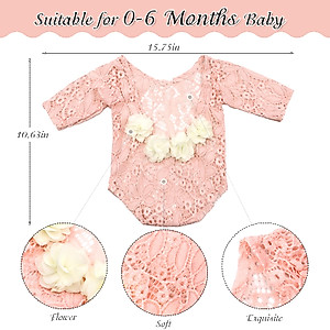 SPOKKI 4 PCS Newborn Photography Props Outfits-BabyTutu Skirt Cute Bow Headdress and Lace Rompers Flower Headband Sets for Infants Girl Boy