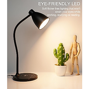 Libreath Desk Lamp with USB Charging Port Table Lamp Wireless Charger Dimmable Dorm Lamp 5 Colors 7 Brightness Levels Touch Bedside Table Lamps Gooseneck Reading Light for Home Office