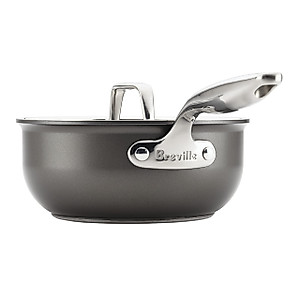 Breville Thermal Pro Hard Anodized Nonstick Sauce Pan/Saucepan/Saucier with Lid, 2.5 Quart, Gray