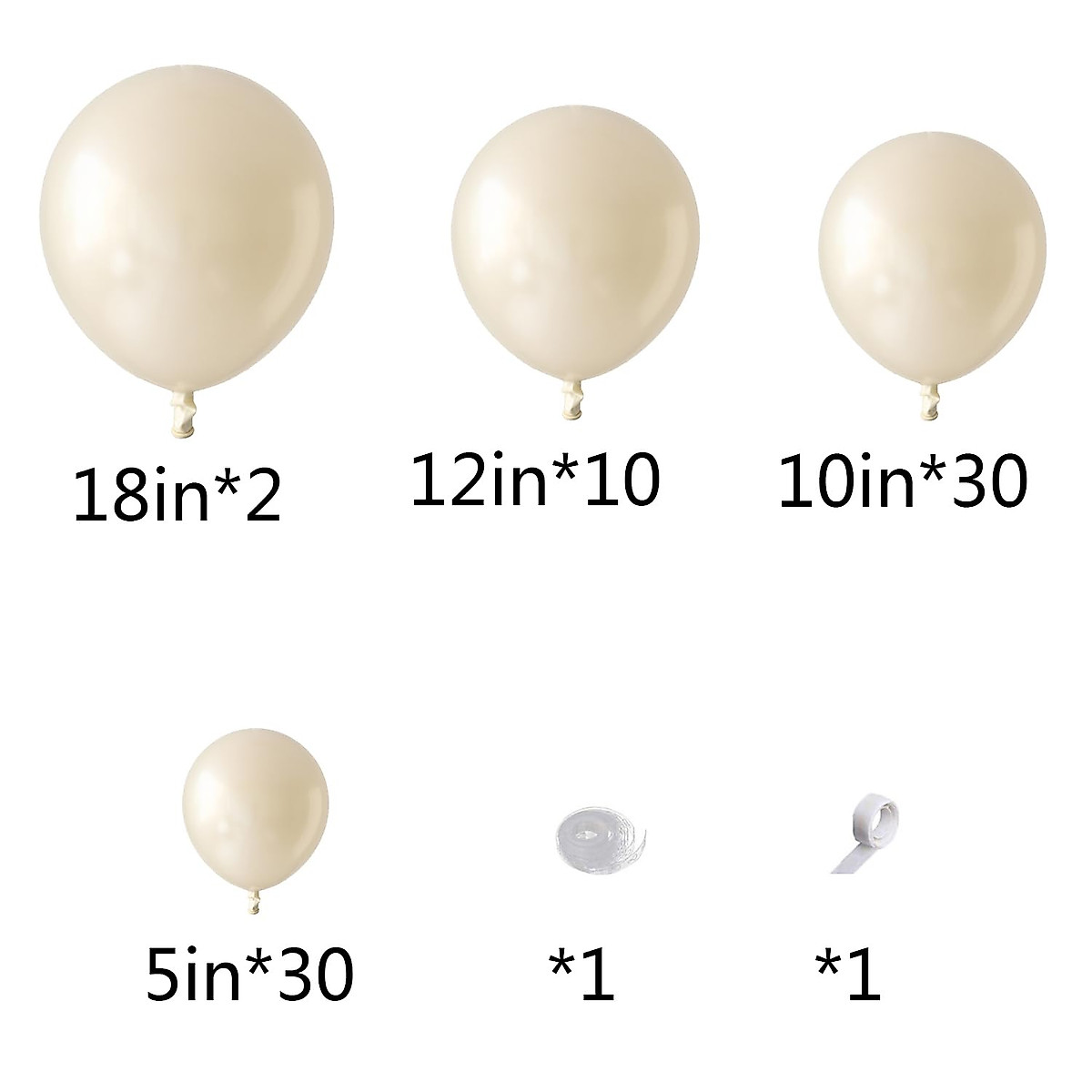 Pearl White Double-Stuffed Balloons Different Sizes 74Pcs 5/10/12/18 inch White Sand Pearl Ivory Boho Neutral Balloon Arch Garland kit for Wedding Bridal Baby Shower Birthday Anniversary Decorations