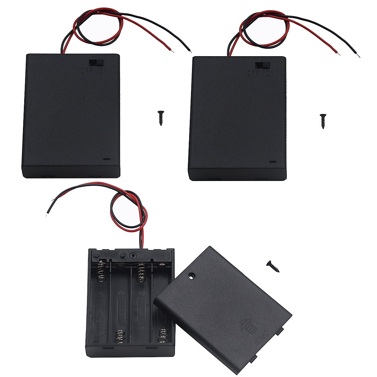 LAMPVPATH 3Pcs 4 AAA Battery Holder with Switch, 6V Battery Holder with Switch, 4X 1.5V AAA Battery Holder Case with Wire Leads and ON/Off Switch(3 Pack)