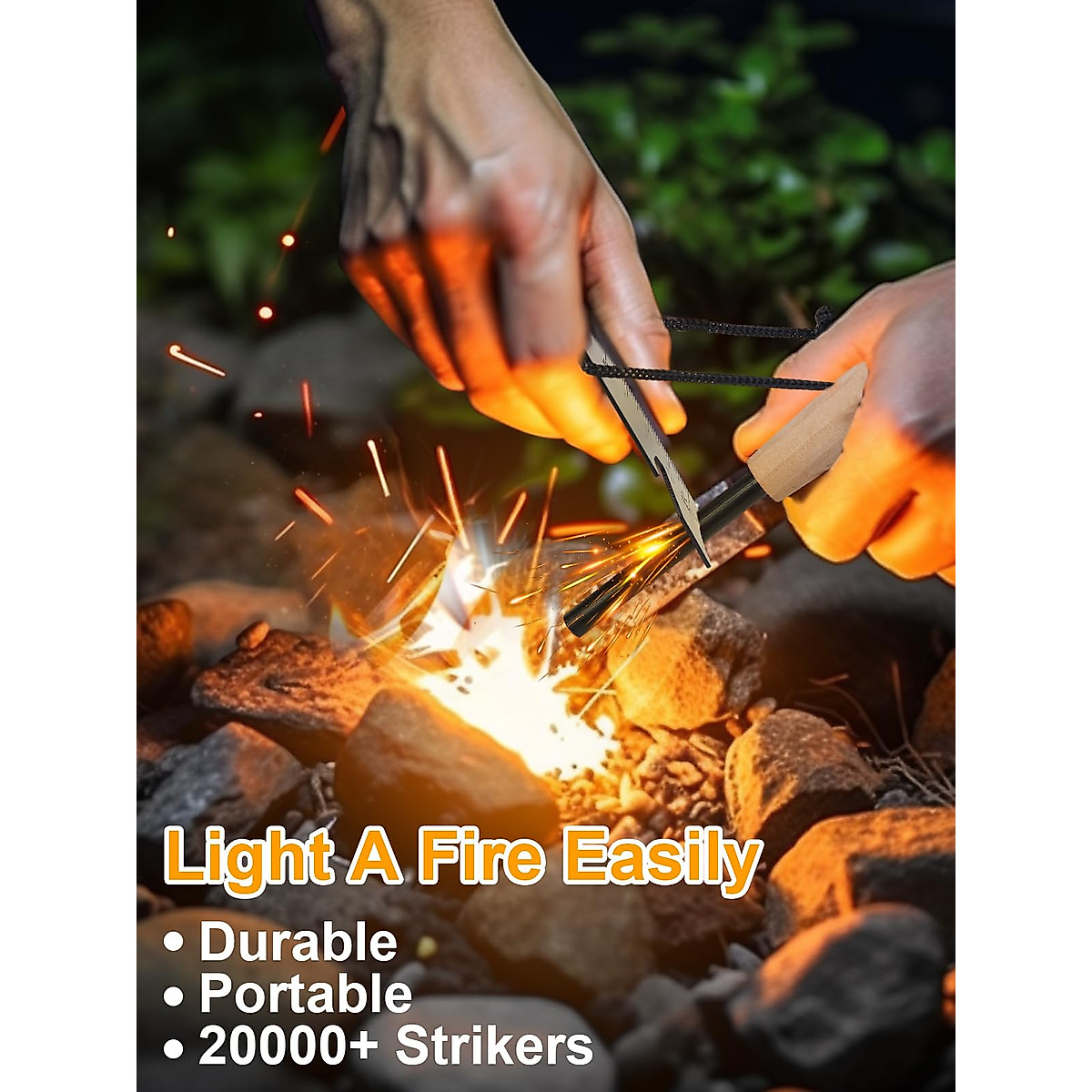 Fire Starter Survival Tool, Fire Starter Kit Includes Magnesium Rod, Steel Striker, 2 Pcs Wick Hemp Rope and Multifunctional Outdoor Bag, Fire Starters for Campfires Hiking Survival Training Gift