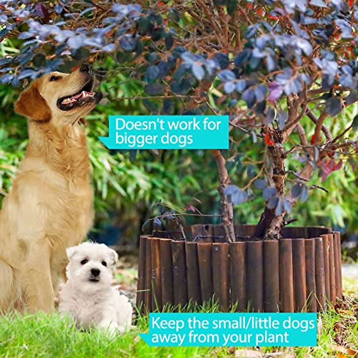 Worth Garden Wooden Short Fence Burnt Wood Finish Outdoor Landscape Edging Flexible Decorative Border - Tree Fence - Spring Garden & Yard Maintenance - 7.9'' H x 42'' L - K619A05