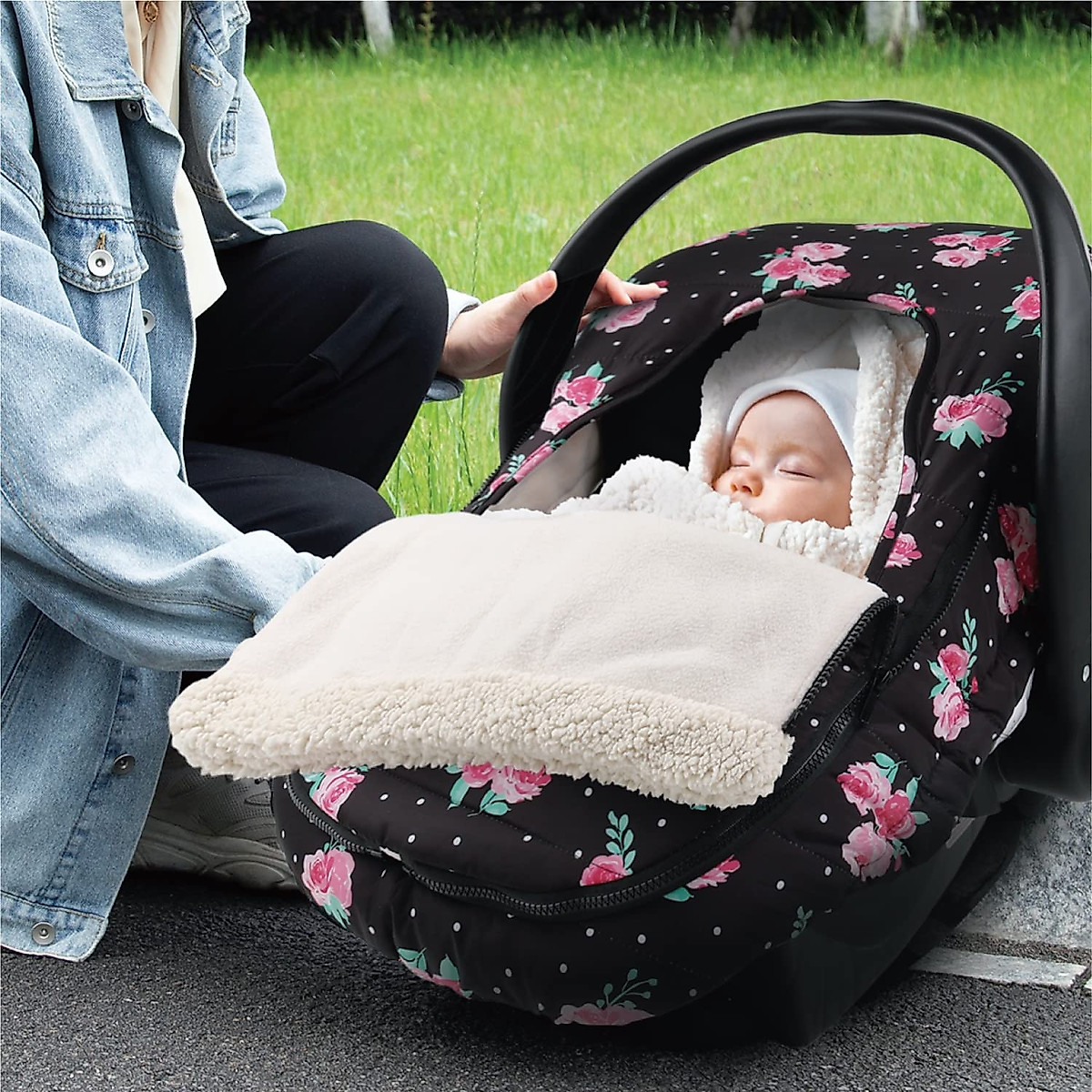 The Peanutshell Car Seat Cover for Baby Girls,Floral Rose, Winter Carseat Canopy Car Seat Cover