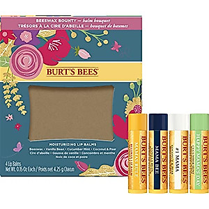 Burt's Bees Gifts, 4 Lip Balm Products, Balm Bouquet Spring Set - Classic Beeswax, Vanilla Bean, Cucumber Mint & Coconut Pear (4 Pack)