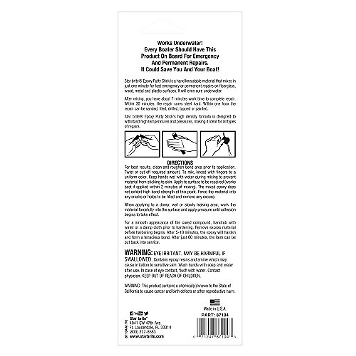 STAR BRITE Epoxy Putty Stick - Quick, Versatile, Permanent Repairs Even Underwater - Fix Boat Hulls, Decks, Pools, Spas, Hot Tubs, Leaking Gaskets, Tanks, Gutters & More - 4 OZ (087104)