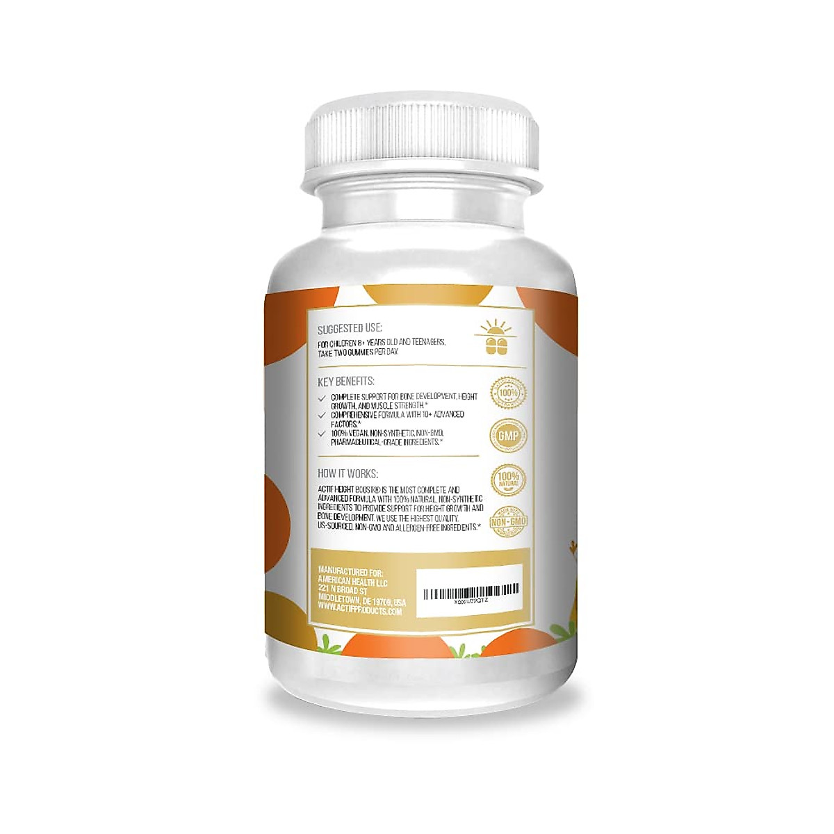 Actif Height Boost Mega Support for Height Growth with 10+ Factors, Height Supplement for Kids and Teens, 60 Gummies, Strawberry Flavor, Get Tall Fast Formula