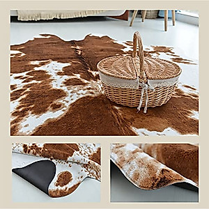 rugoo Premium Brown Cowhide Rug 4.6 ft x 6.6 ft Faux Cowhide Rug Cow Print Rug Faux Animal Skin Rug for Living Room Bedroom Nursery Western Decor