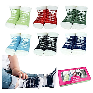 Fly love 6 Pairs Baby Cotton Sneaker Newborn Ankle Sock Toddler Crew Walkers Bootie Infant Slippers Socks