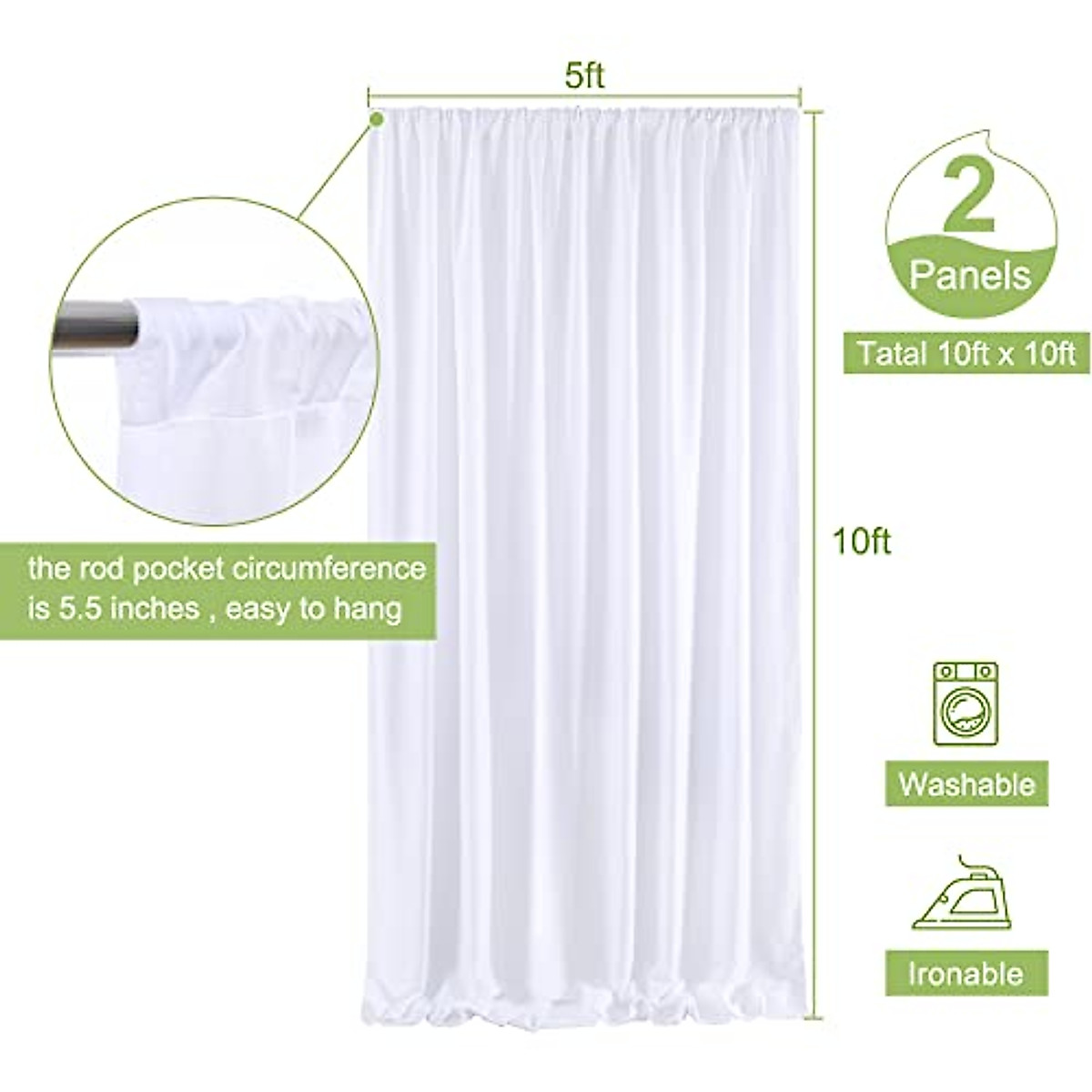 10ft x 10ft White Backdrop Curtain for Parties Thick Polyester White Wedding Drapes Panels Satin Curtains Decoration Back Drop Cloth for Photography Baby Shower Birthday Party