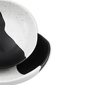 roro Handmade Ceramic Pasta Bowls - Set of 2, 7.5 Inch, Black & White Speckled Design, Yinyang Collection| Food-Safe, Lead-Free, Cadmium-Free | Unique Organic Freeform
