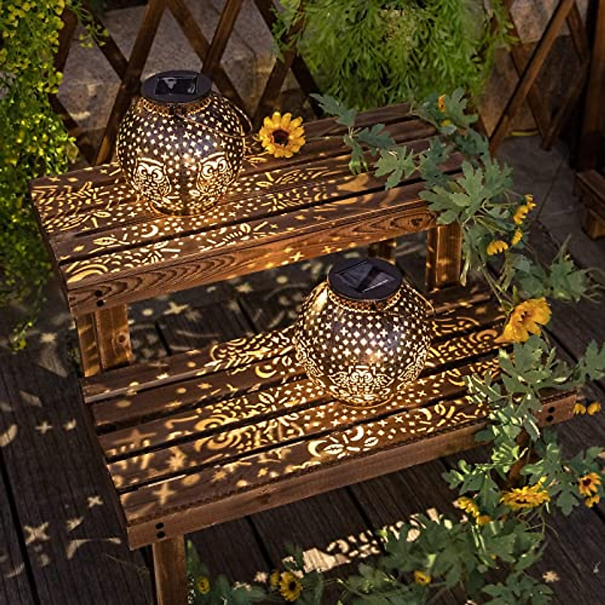 Solar Lanterns Outdoor Waterproof Garden Decorative Lights Owl Hanging Solar Lanterns for Patio, Table, Pathway, Balcony, Lawn, Yard Decor 2 Pack