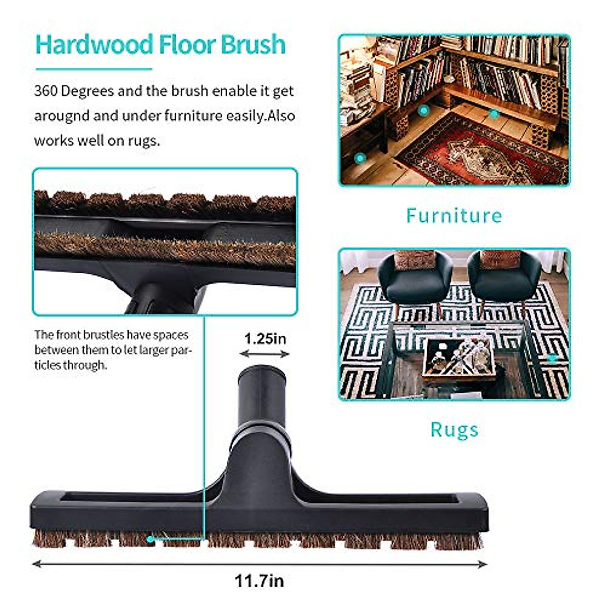 KEEPOW 1 1/4" Vacuum Attachments Accessories Cleaning Kit Hardwood Floor Dust Brush for 32mm (1 1/4 inch) Standard Hose, 7 Pcs