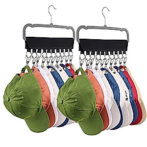 Letohoumia Hat Racks for Baseball Caps (Hangers Included), 2 Pack Baseball Hat Organizer Hanger for Closet, Hat Storage Rack with 20 Clips for Men Boy Women Christmas Gifts