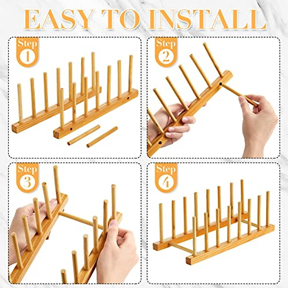 Zopeal 18 Pcs Bamboo Wooden Plate Racks Dish Rack Stand Holder 3/ 6/ 7 Slots Drainboard Drying Drainer Kitchen Cabinet Organizer for Dish Plate Bowl Cup Pot Lid Book
