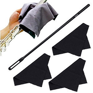 Flute Cleaning Rod with 3pcs Cleaning Swabs Flute Cleaning Kit Flute Cleaner Flute Polishing Cloth, Black