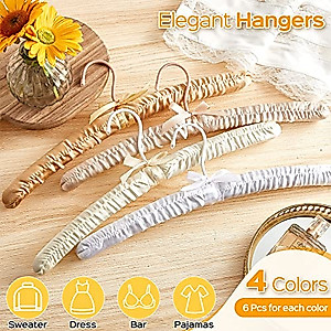 24 Pack Satin Padded Hangers for Women Non Slip Thick Foam Coat Hangers for Closet Fabric Clothing Hangers Anti Slip No Slip Hangers Bride Hanger for Wedding Dress Sweater Blouse Clothes, 4 Colors