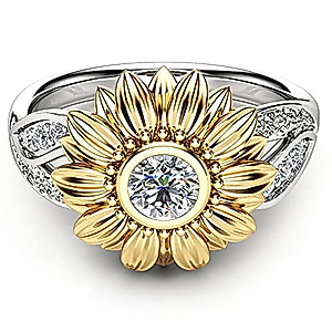 1 1/9 Ct Round Shape White Cubic Zirconia Sunflower Split Shank Floral Wedding Engagement Ring In 14K White Gold Plated 925 Sterling Silver (1.10 Cttw) Ring Size - 8.5