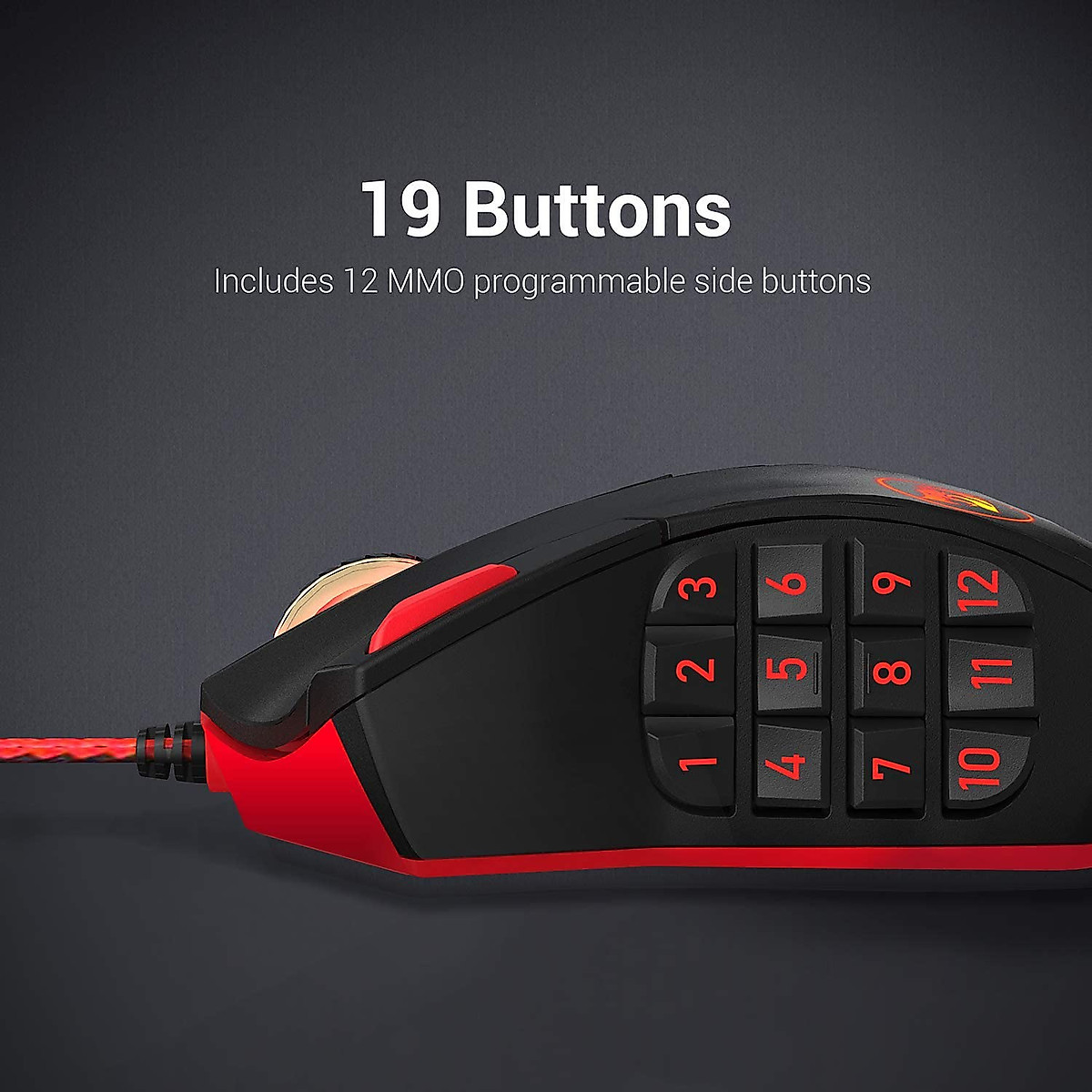 Redragon M901-1 Perdition MMO Gaming Mouse, LED RGB Backlight, 24000 DPI, 18 Programmable Buttons, Ergonomic Design, Wired USB Connection, Black
