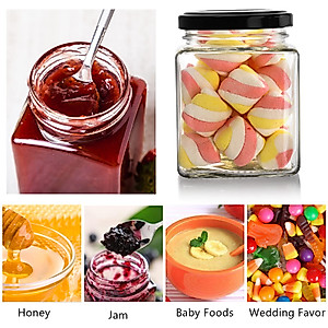 Jucoan 15 Pack Square Glass Jar with Black Airtight Lids, 10 oz Small Glass Mason Jar Canning Jars for Jam, Spices, Honey, Jelly, Baby Shower, Wedding Favor