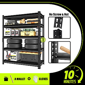 SDXYSTCE Garage Shelving Heavy Duty 2500LBS Loads, 48" W Adjustable Garage Storage Shelves, 5-Tier Metal Shelving Units and Storage, Industrial Utility Shelf, 48" Wx18 Dx78 H,Black