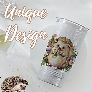 Onebttl Hedgehog Gifts for Women/Men, Unique 20oz Hedgehog Glitter Tumbler with Lid and Straw, Hedgehog Lover Gifts for Birthday, Christmas