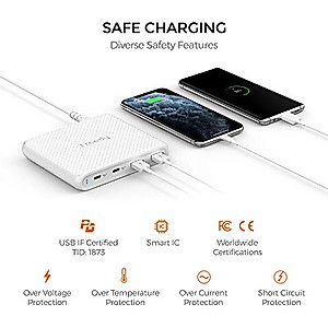 Freedy 90W USB-C Travel Charger Power Station Fast Charging Adapter [2 USB-C PD & 2 QC 3.0] [USB-IF Certified] - Compatible w MacBook Pro, iPad Pro, iPhone 14/14 Pro/14 Pro max and More (Black)