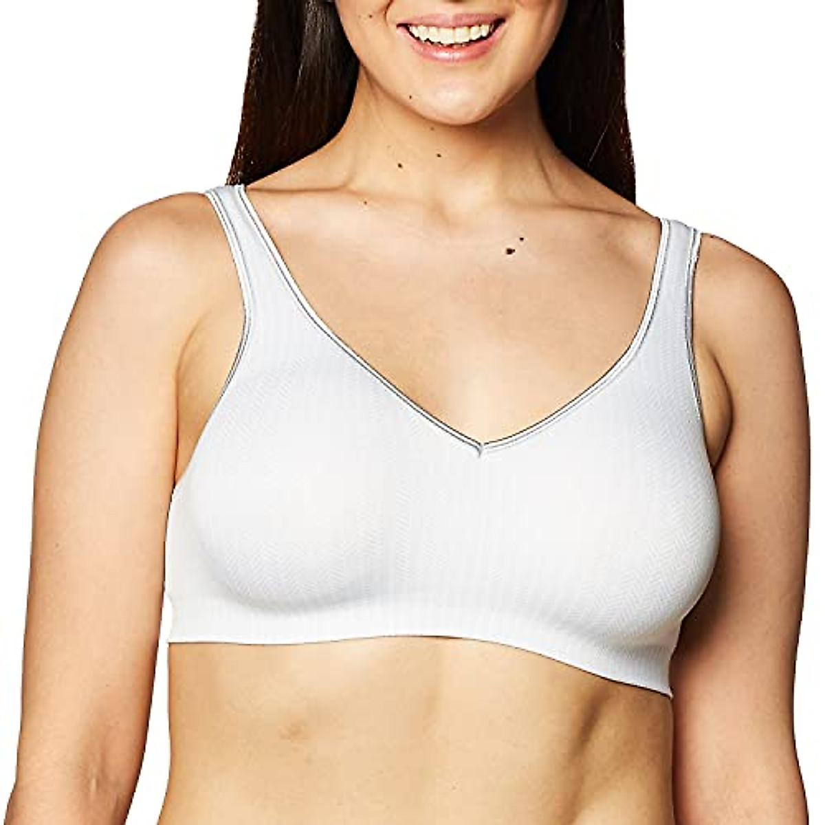 Hanes Women's Wireless, Smooth Comfort Full-Coverage T-Shirt Bra, Single or 2-Pack, Sterling Grey Herringbone Print, LARGE