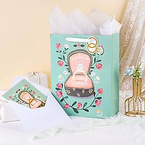 WRAPAHOLIC 13" Large Gift Bags with Card and Tissue Paper - Diamond Ring Design for Weddings, Engagements, Bridal Showers, Gift Wrap